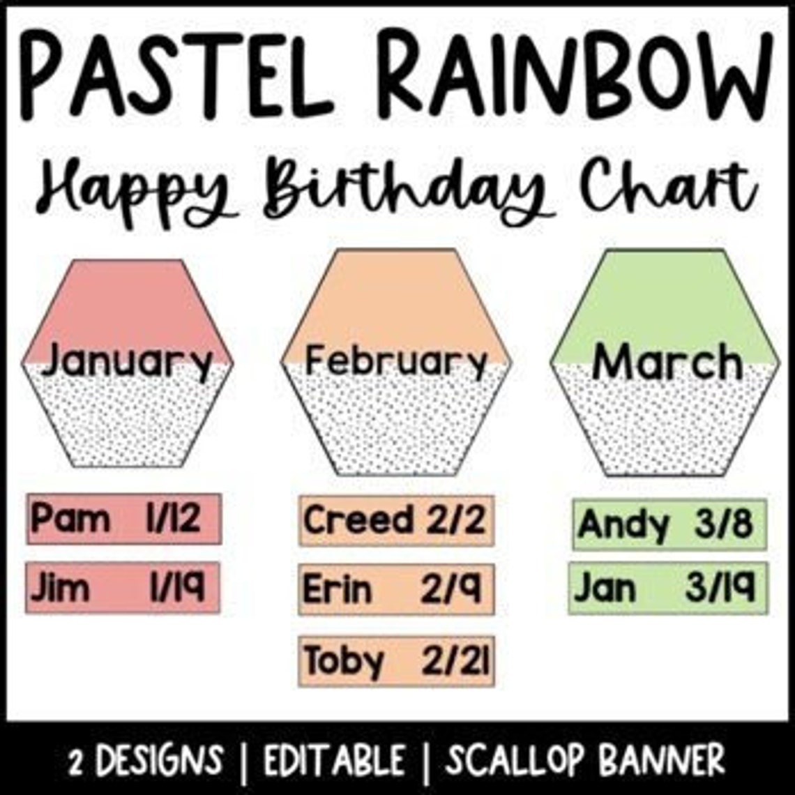 Pastel Rainbow Birthday Chart Editable Dalmatian Bulletin Board Display ...