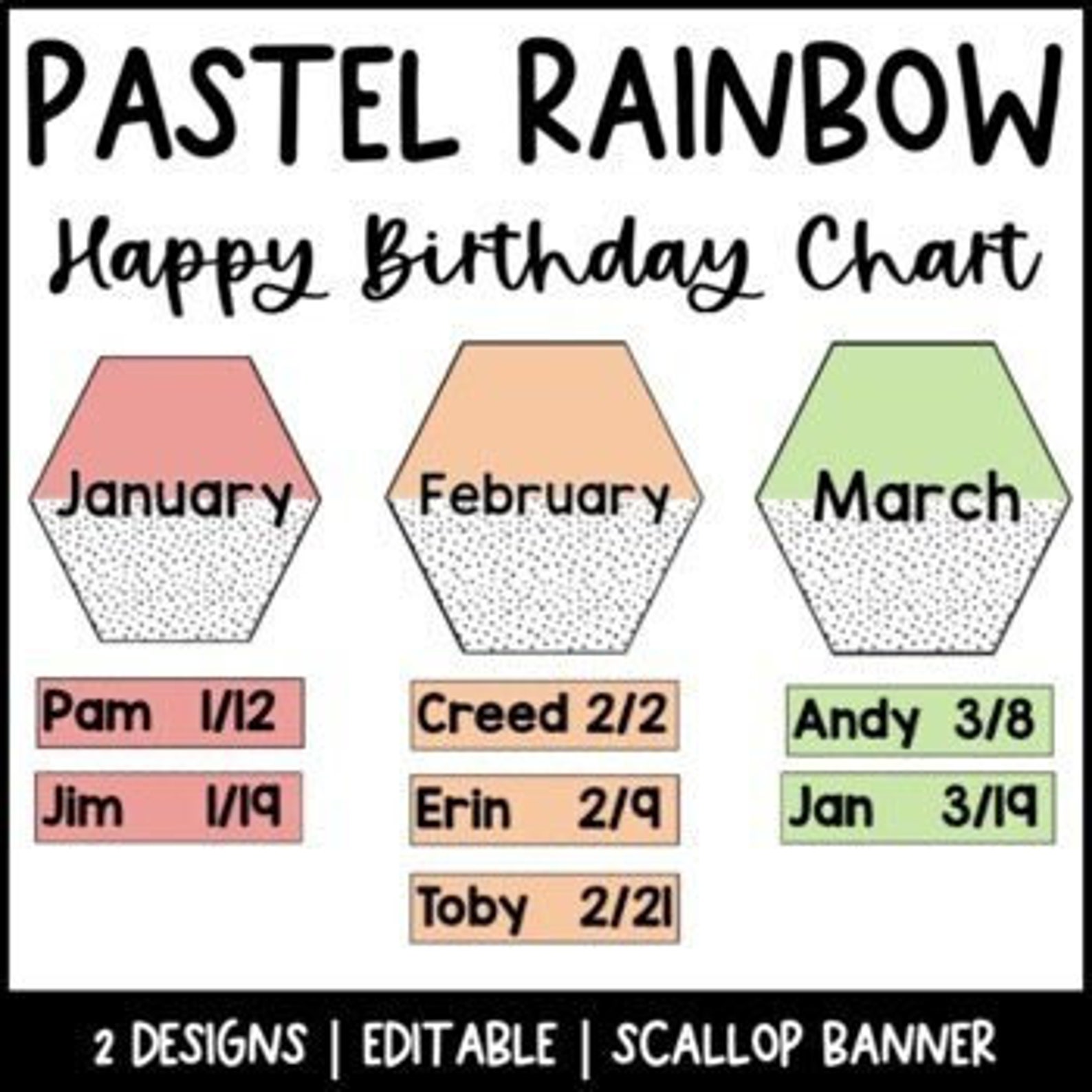 Pastel Rainbow Birthday Chart | Editable | Dalmatian | Bulletin Board ...