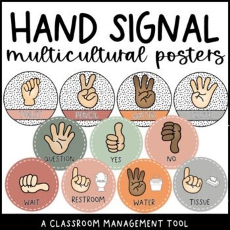 Modern BOHO Multicultural Hand Signals for Classroom Management ...