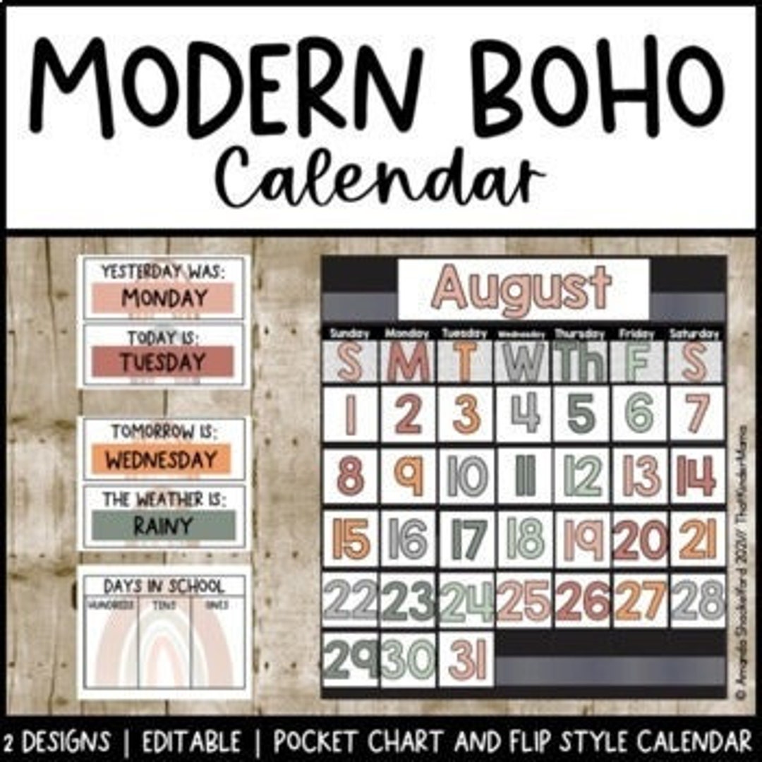 Modern Boho Calendar | Editable | Neutral Classroom Decor - Etsy