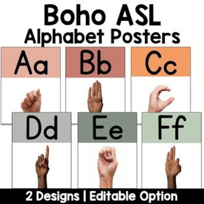 Modern Boho ASL Alphabet Poster | Real Pictures | Nonfiction | Editable ...