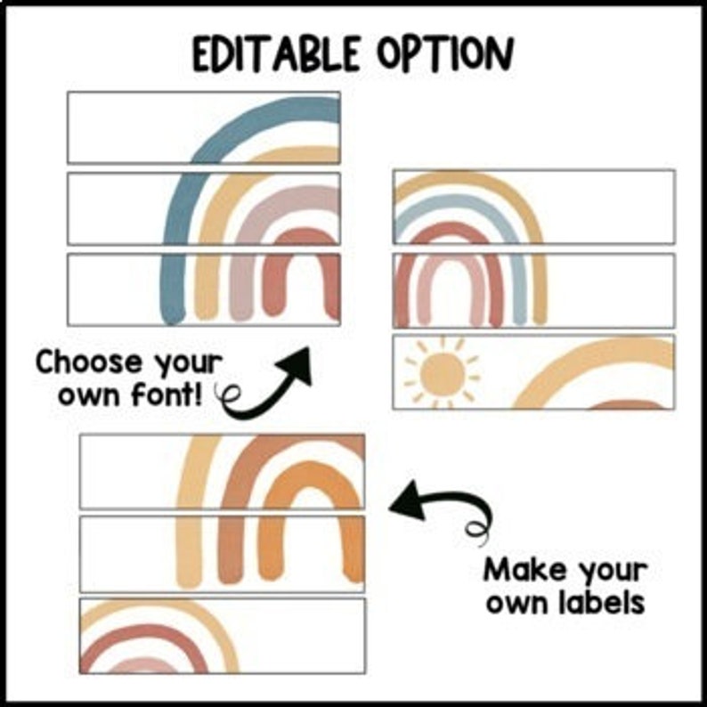 Modern Boho Rainbow Rolling Cart Labels Editable Printable - Etsy