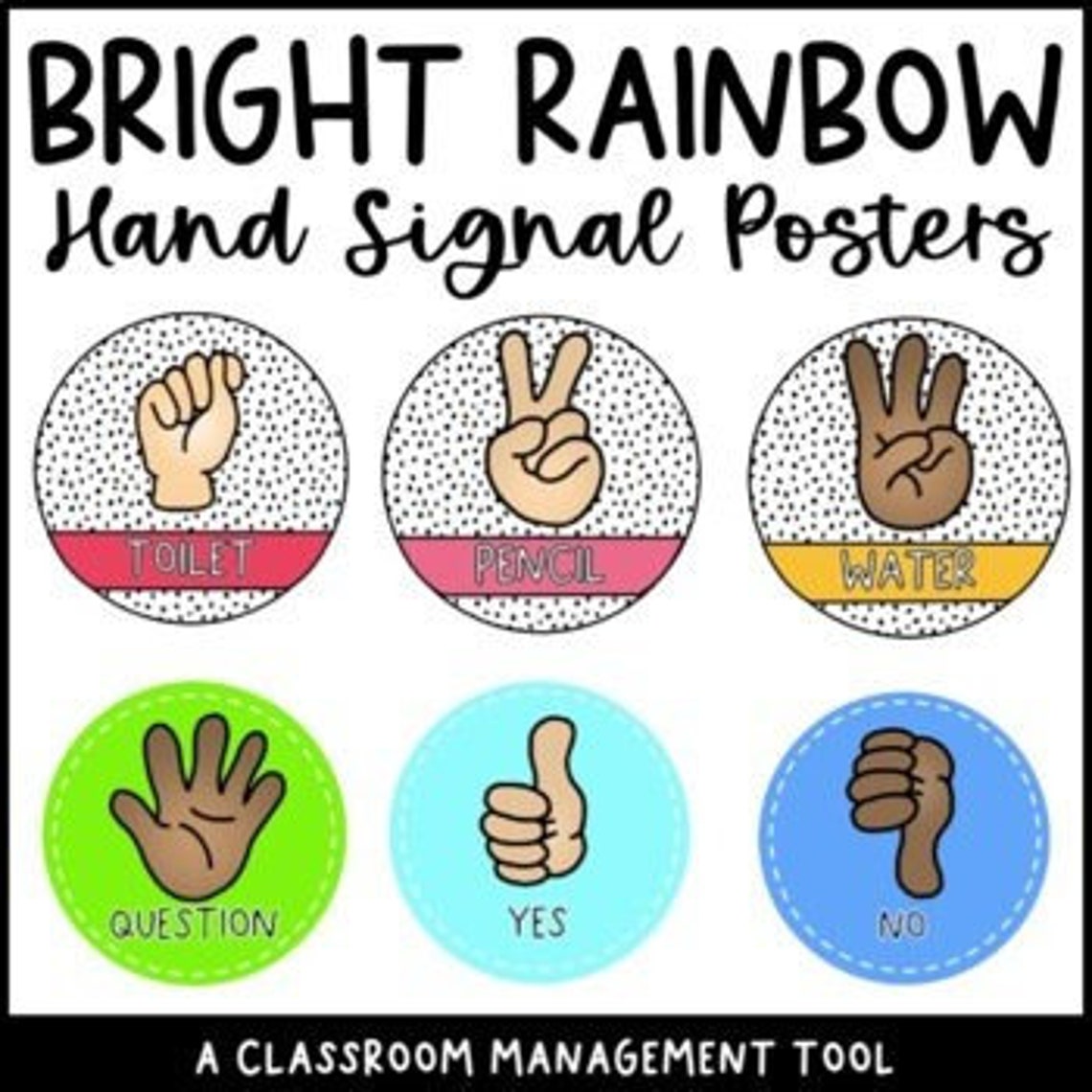 Bright Rainbow Multicultural Hand Signals for Classroom Management ...