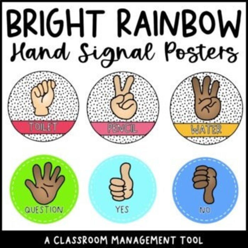 Bright Rainbow Multicultural Hand Signals for Classroom Management ...