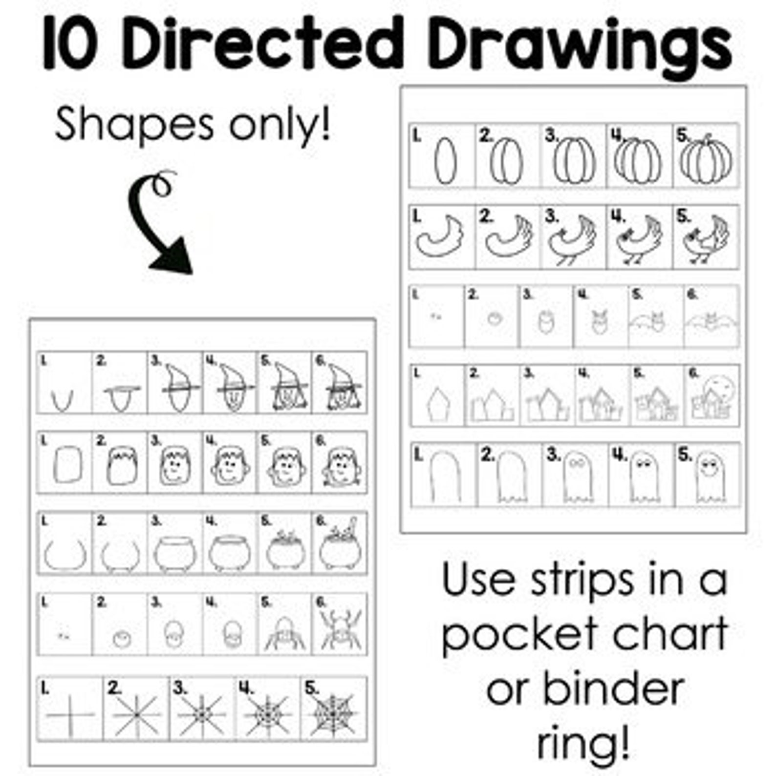 October Directed Drawings With Shapes | Halloween | Fall | Autumn - Etsy