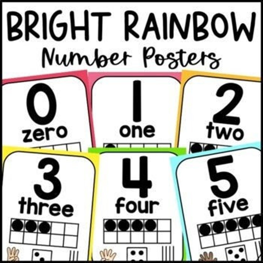Bright Rainbow Number Posters 0-20 Colorful Classroom Decor Printable ...