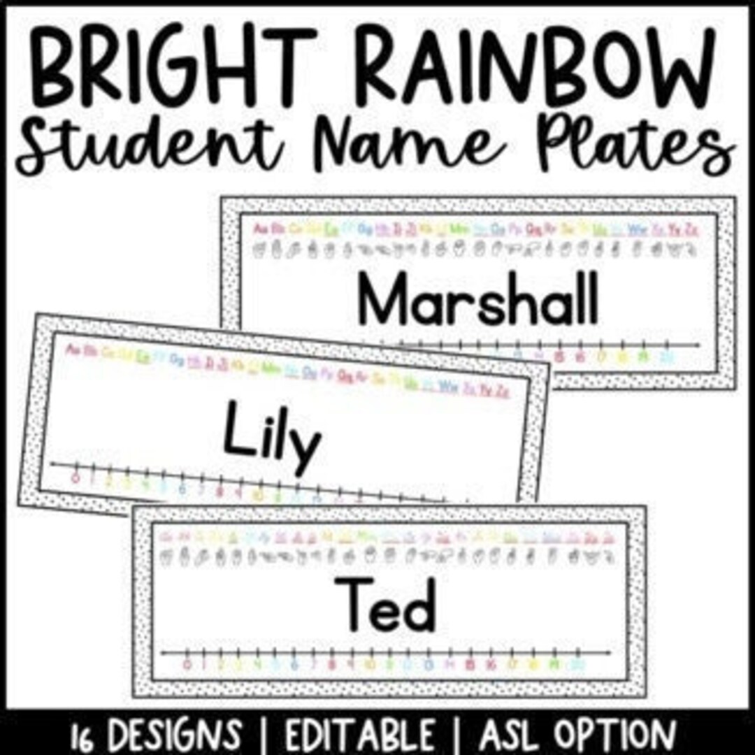Bright Rainbow Name Plates | Editable | Dalmatian | Name Tags | ASL ...