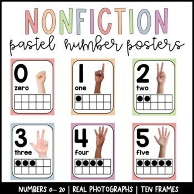 Pastel Rainbow Nonfiction Number Posters | Real Photographs | ASL ...