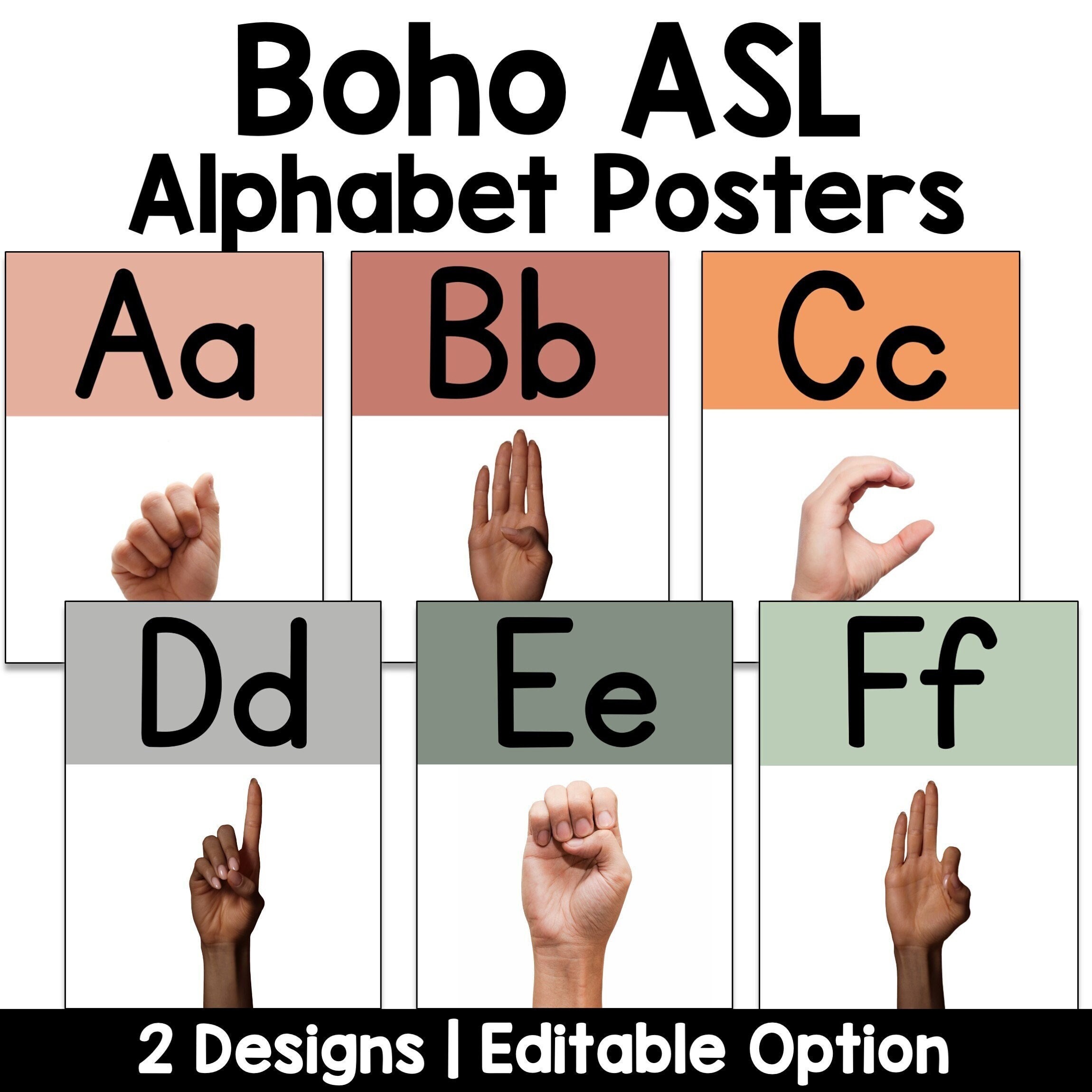 Boho ASL Alphabet Poster | Boho Rainbow Classroom Decor | American Sign ...