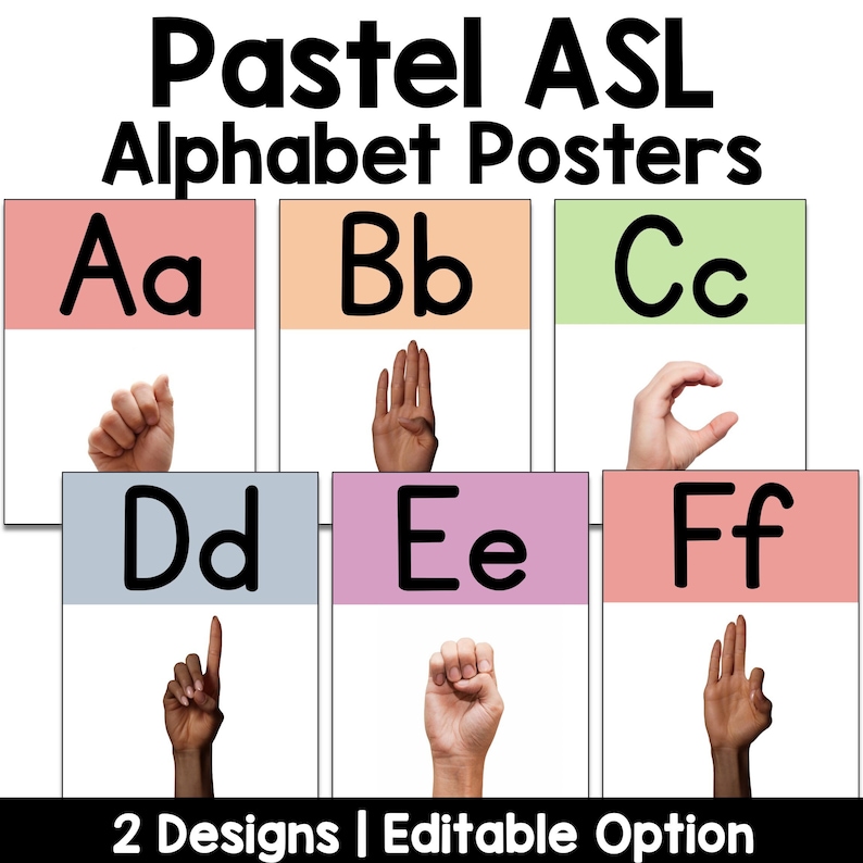 Pastel ASL Alphabet Poster | Pastel Rainbow Classroom Decor | American ...