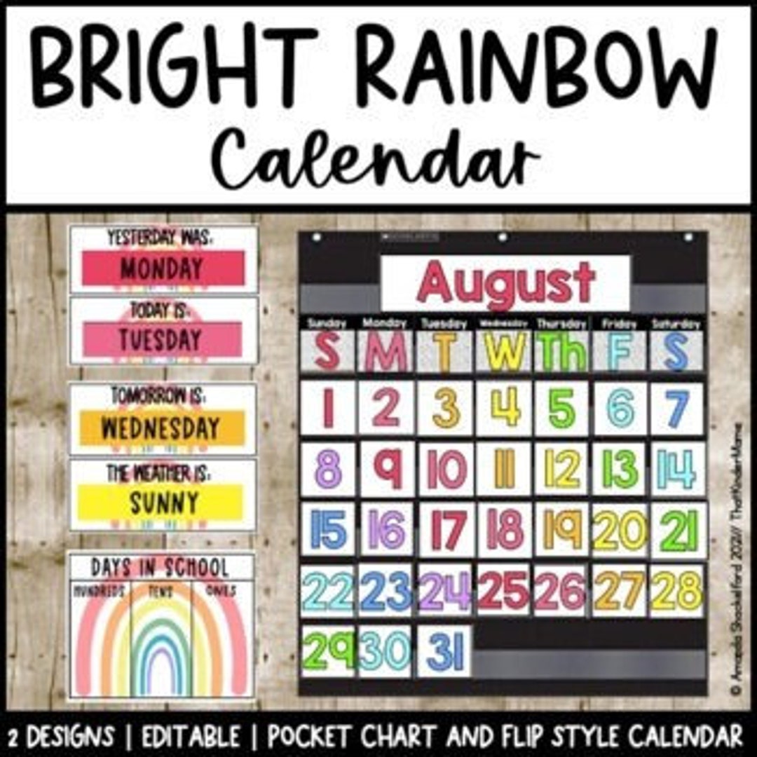Bright Rainbow Calendar | Editable | Colorful Classroom Decor ...