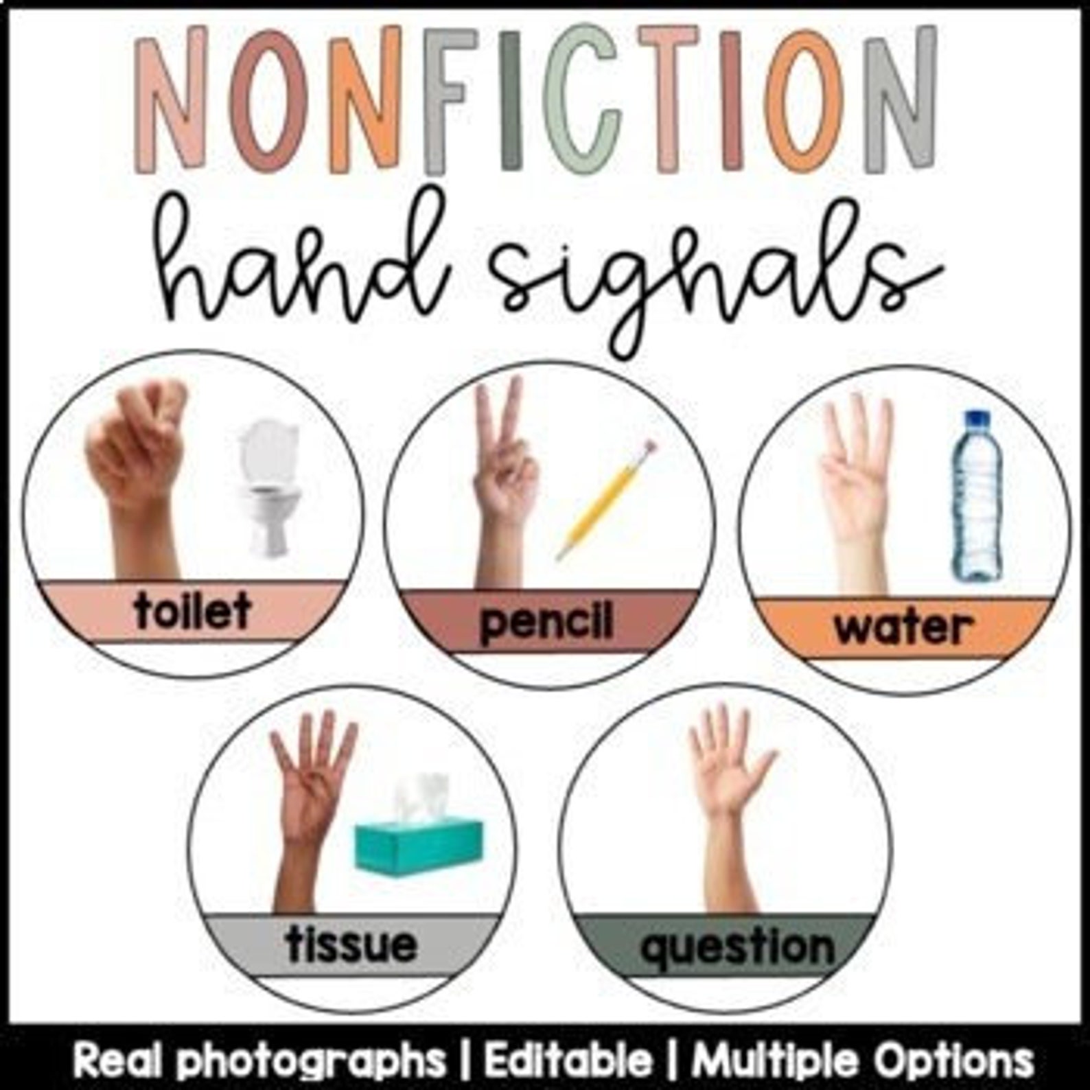 Boho Nonfiction Hand Signals | Real Pictures | Classroom Management ...