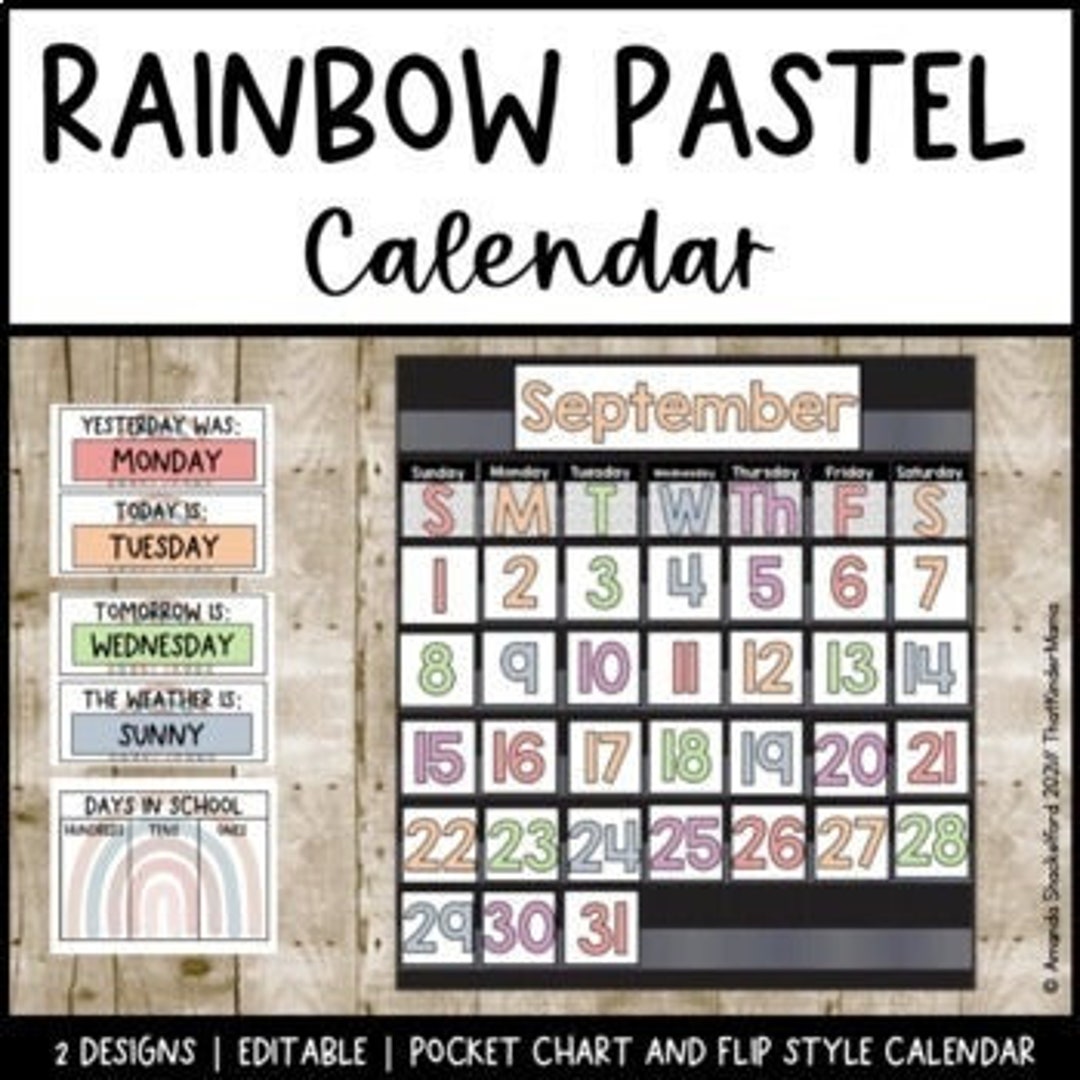 Pastel Rainbow Calendar | Editable | Neutral Classroom Decor | Morning ...