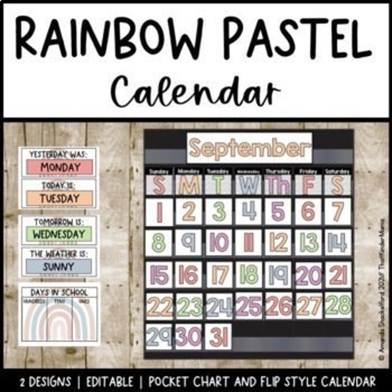 Pastel Rainbow Calendar | Editable | Neutral Classroom Decor | Morning ...