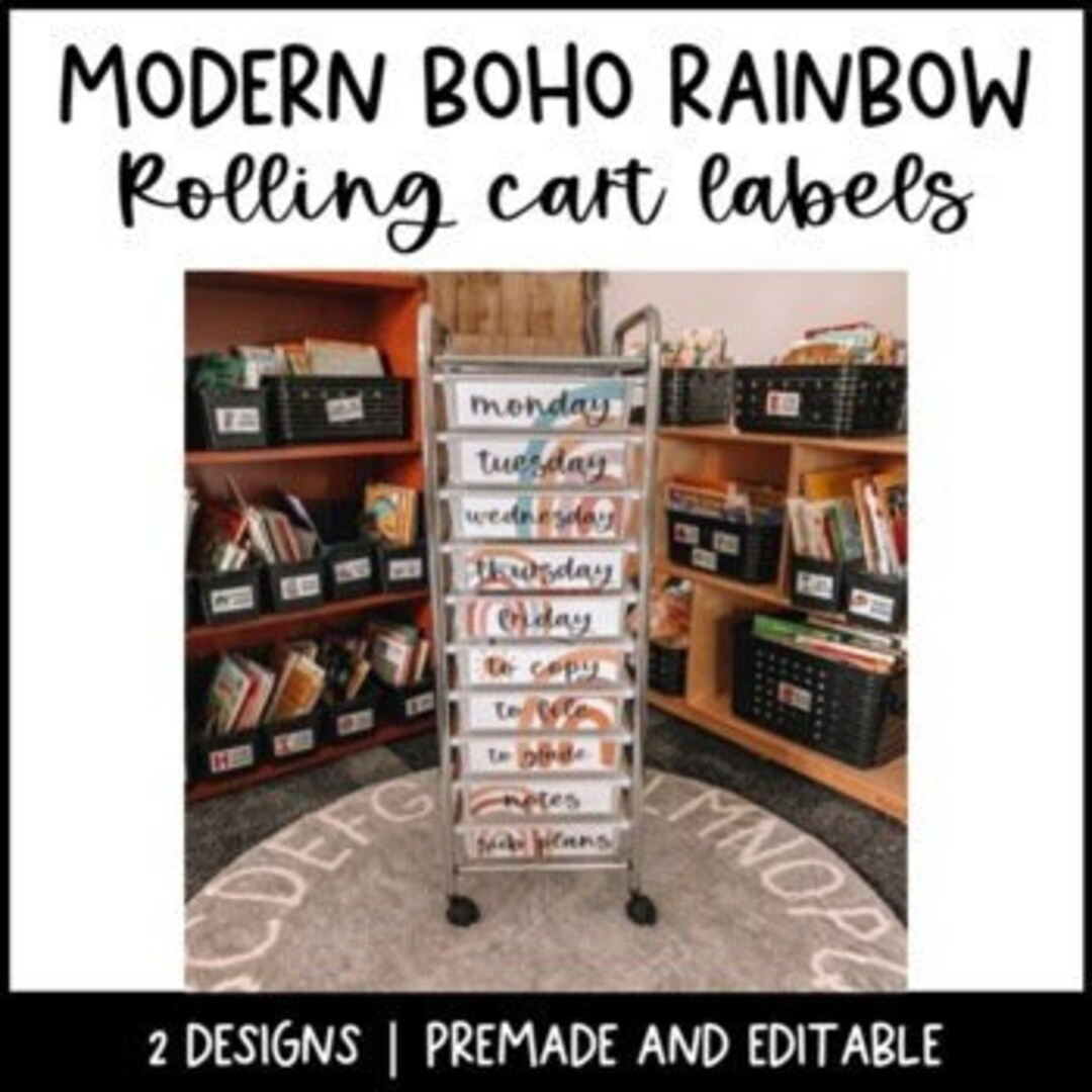 Modern Boho Rainbow Rolling Cart Labels | Editable | Printable - Etsy