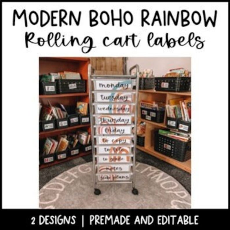 Modern Boho Rainbow Rolling Cart Labels | Editable | Printable - Etsy