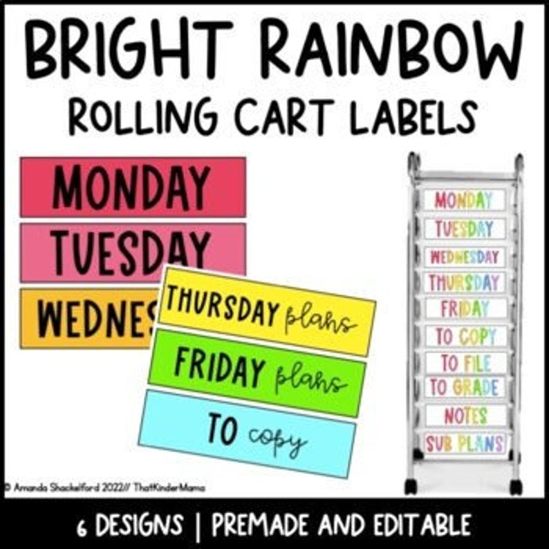 Bright Rainbow Rolling Cart Labels | Editable | Dalmatian - Etsy