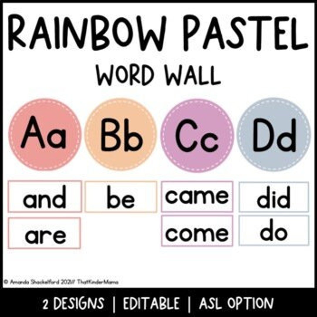Pastel Rainbow Word Wall | ASL | Editable | Printable | Classroom Decor ...