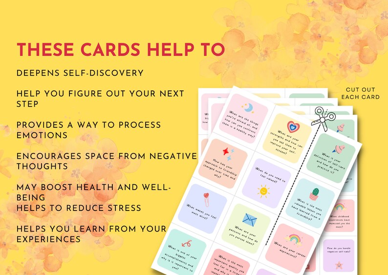 108 Journaling Prompts, Reflection Cards, Anxiety Coping Cards, Therapy ...