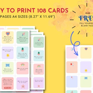 108 Journaling Prompts, Reflection Cards, Anxiety Coping Cards, Therapy ...