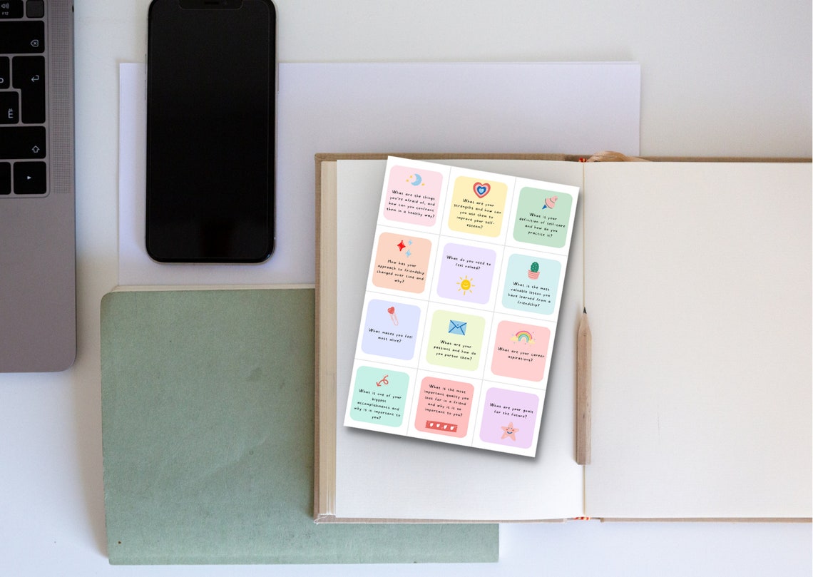 108 Journaling Prompts, Reflection Cards, Anxiety Coping Cards, Therapy ...