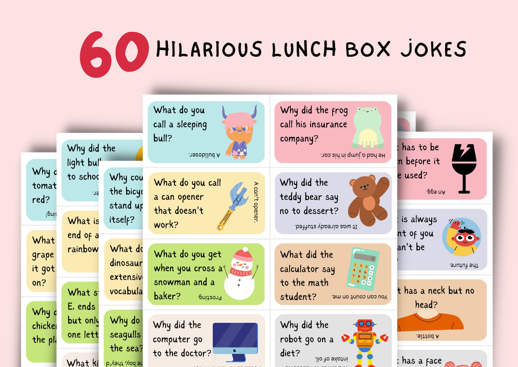 60 Joke Lunch Box Notes for Kids, Lunchbox Notes, Lunchbox Note ...