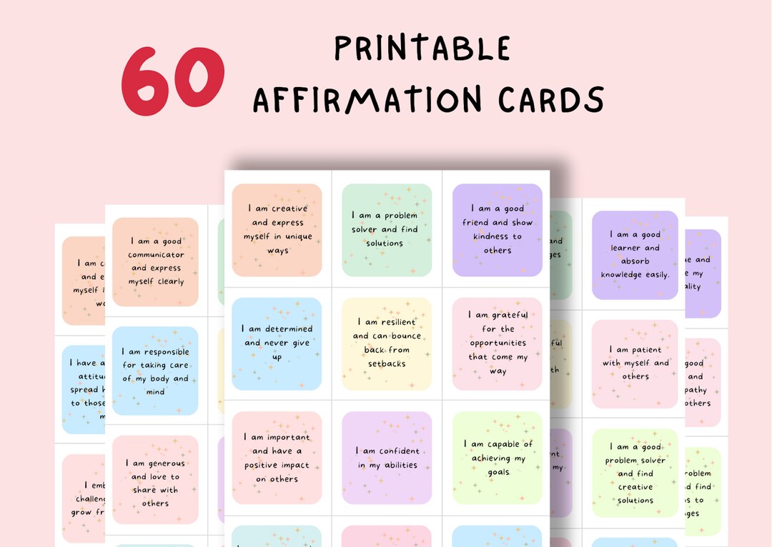 60 Printable Affirmation Cards, Inspiration Cards, Motivational Quotes ...