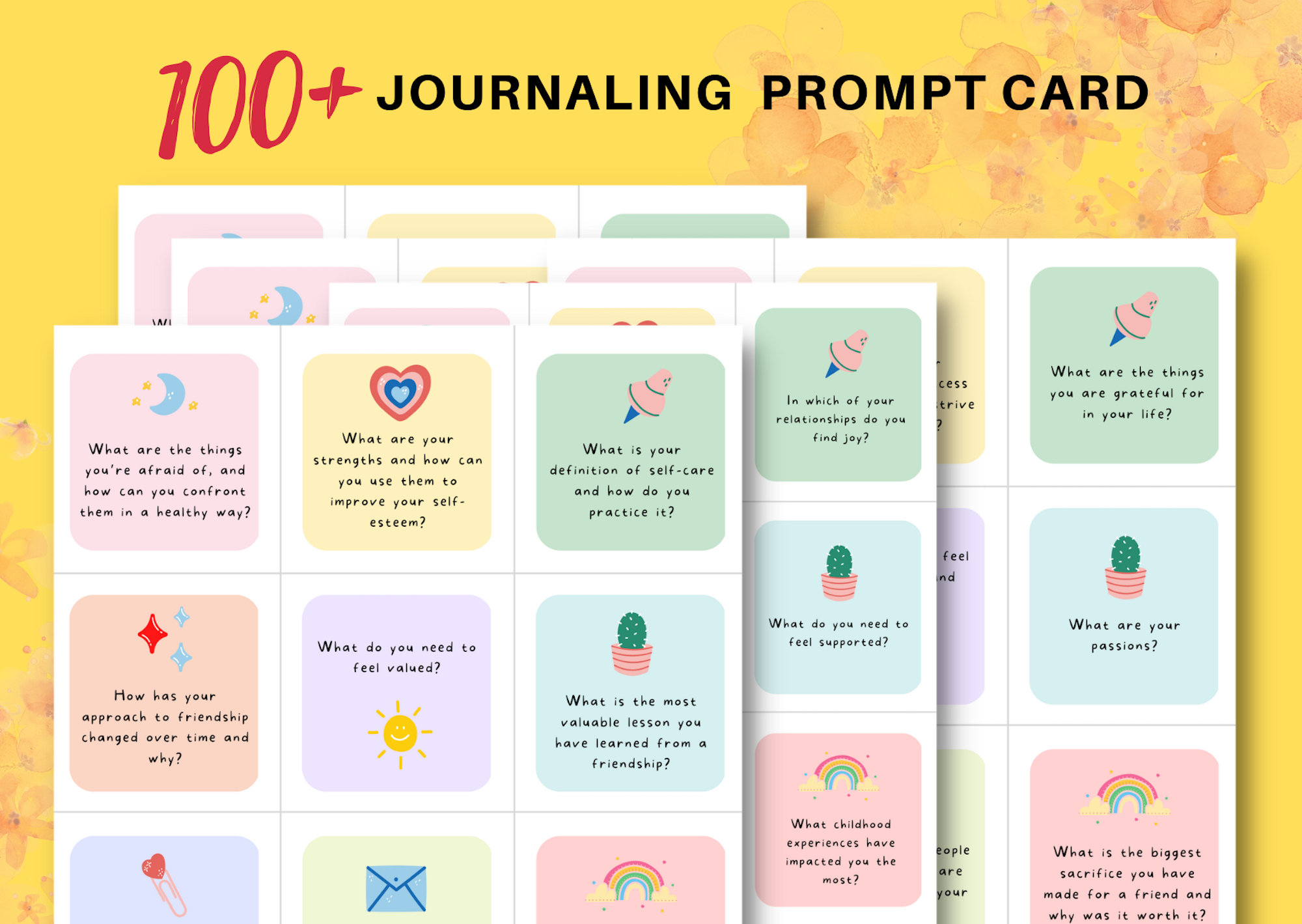 108 Journaling Prompts, Reflection Cards, Anxiety Coping Cards, Therapy ...