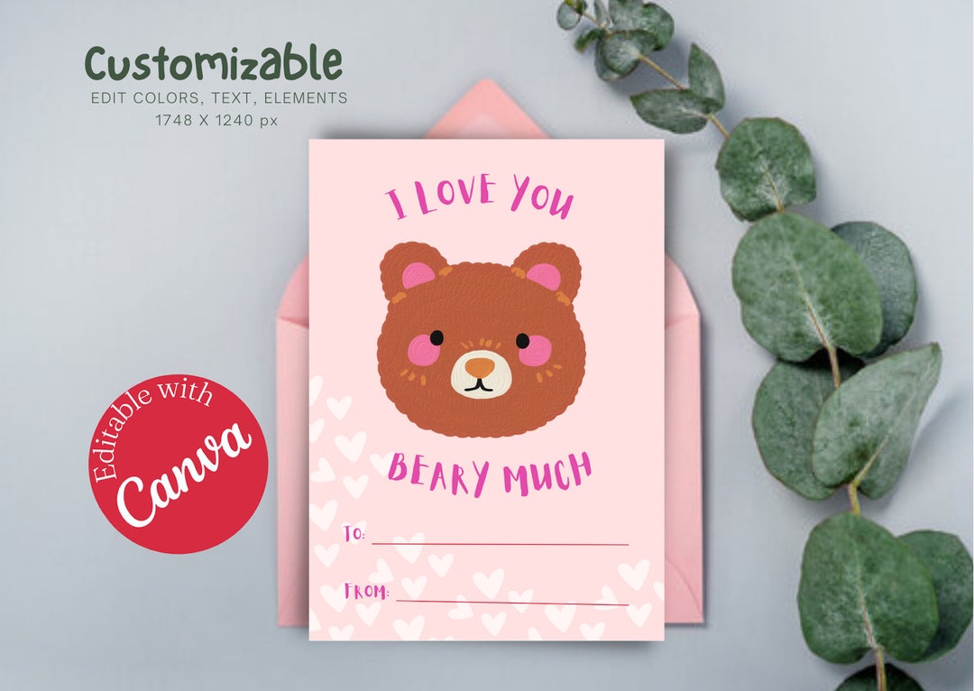 Cute Witty Red Brown Bear Valentine's Day Card, Editable Printable ...