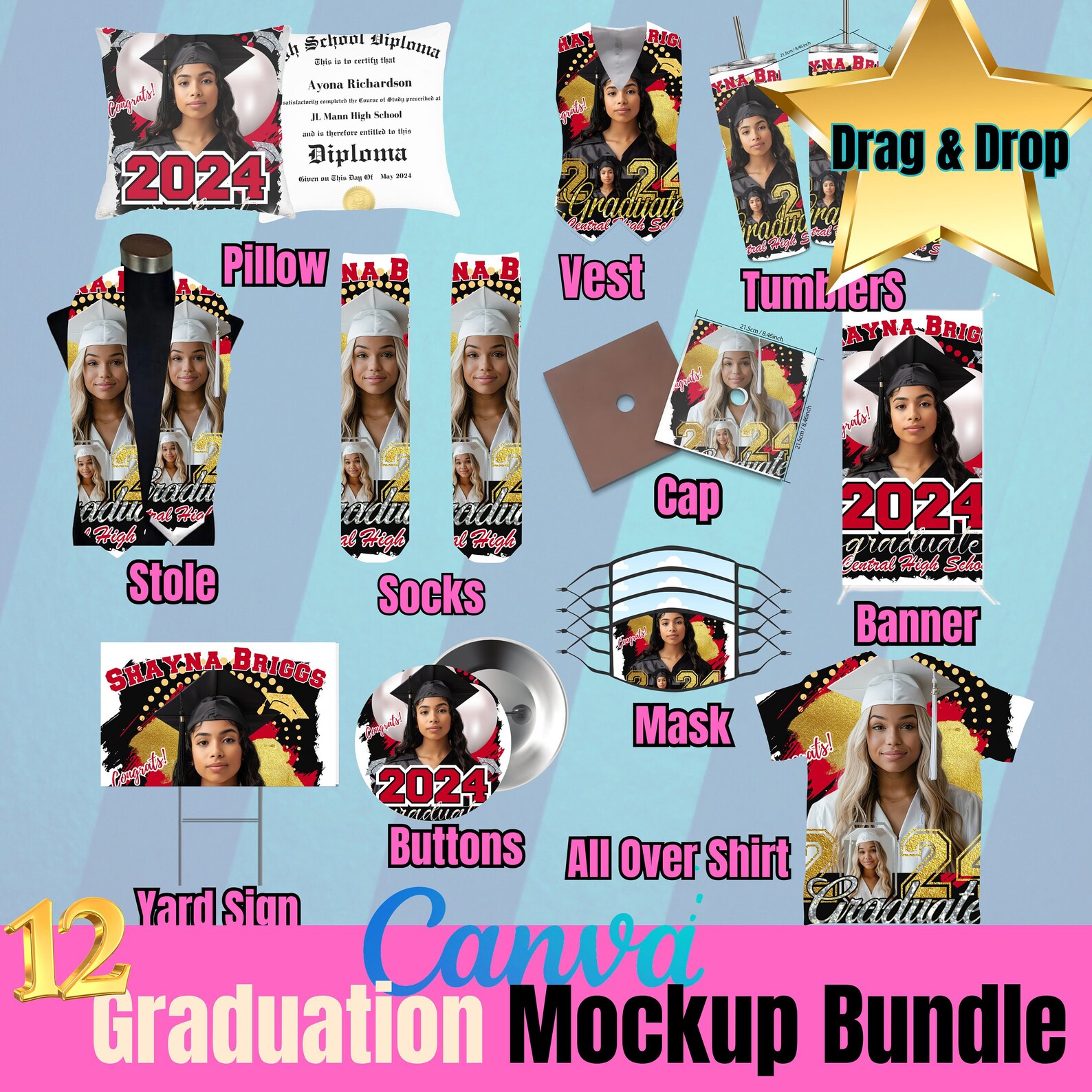2024 Graduation Bundle Mockup Templates, Graduation Stole, Canva Mockup ...