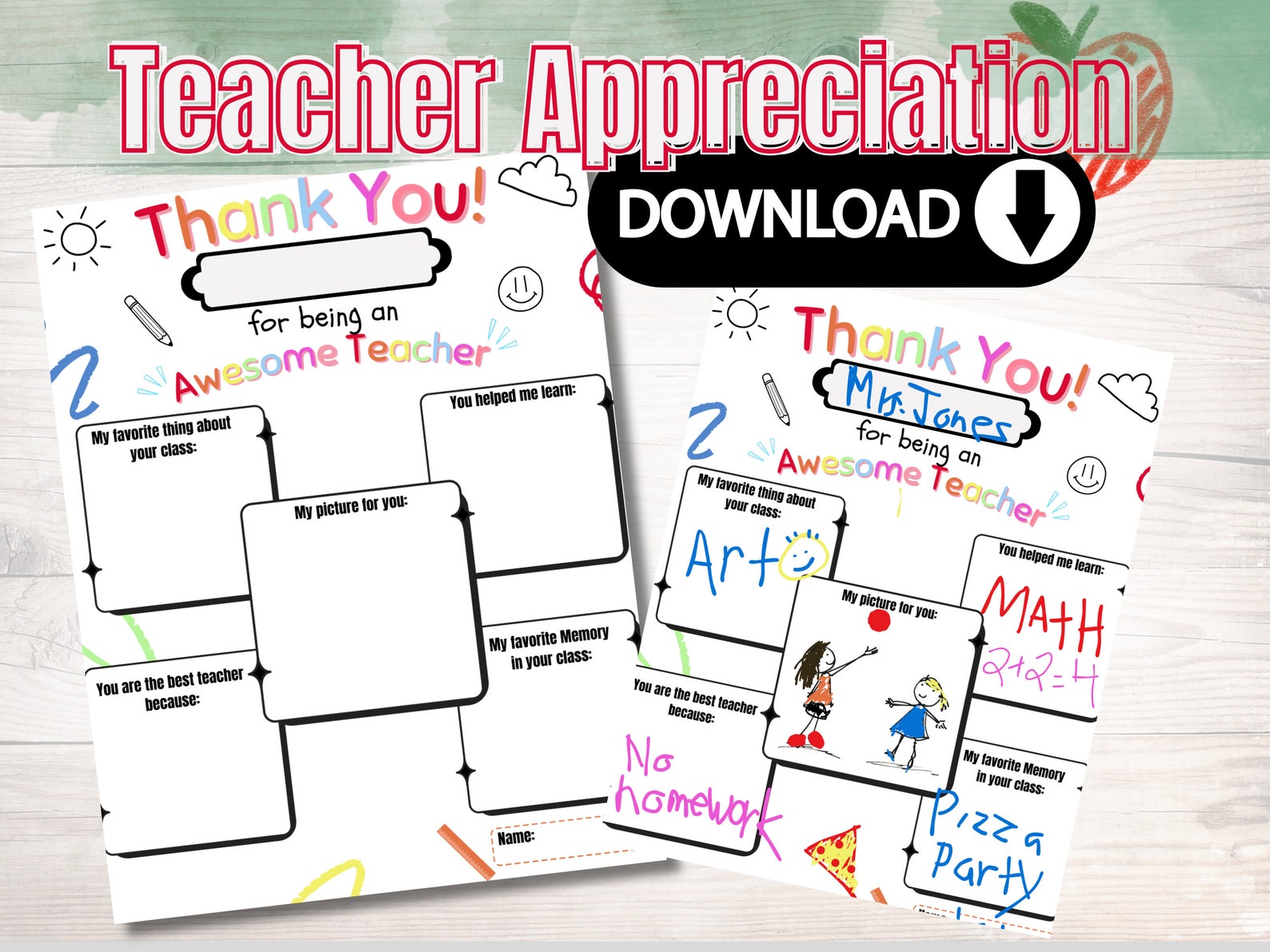 Teacher Appreciation Week Printable Worksheets, Thank You Gift for ...