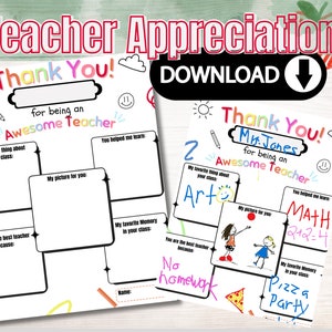 Teacher Appreciation Week Printable Worksheets, Thank You Gift for ...