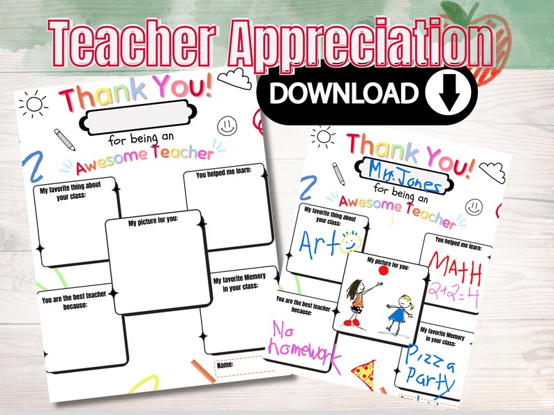 Teacher Appreciation Week Printable Worksheets, Thank You Gift for ...