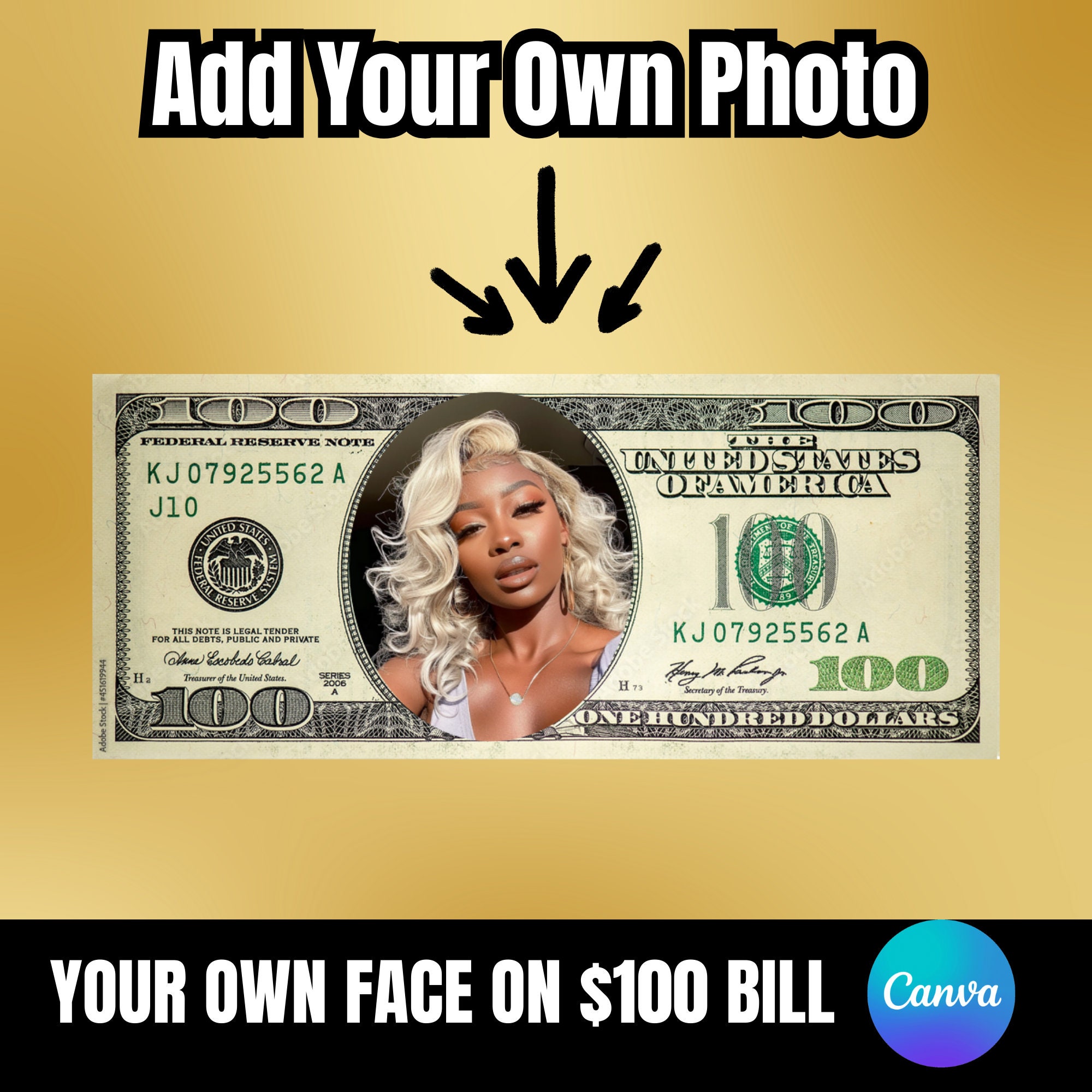 Dollar Bill Template, Your Face on Money, Personalized Dollar, Editable ...