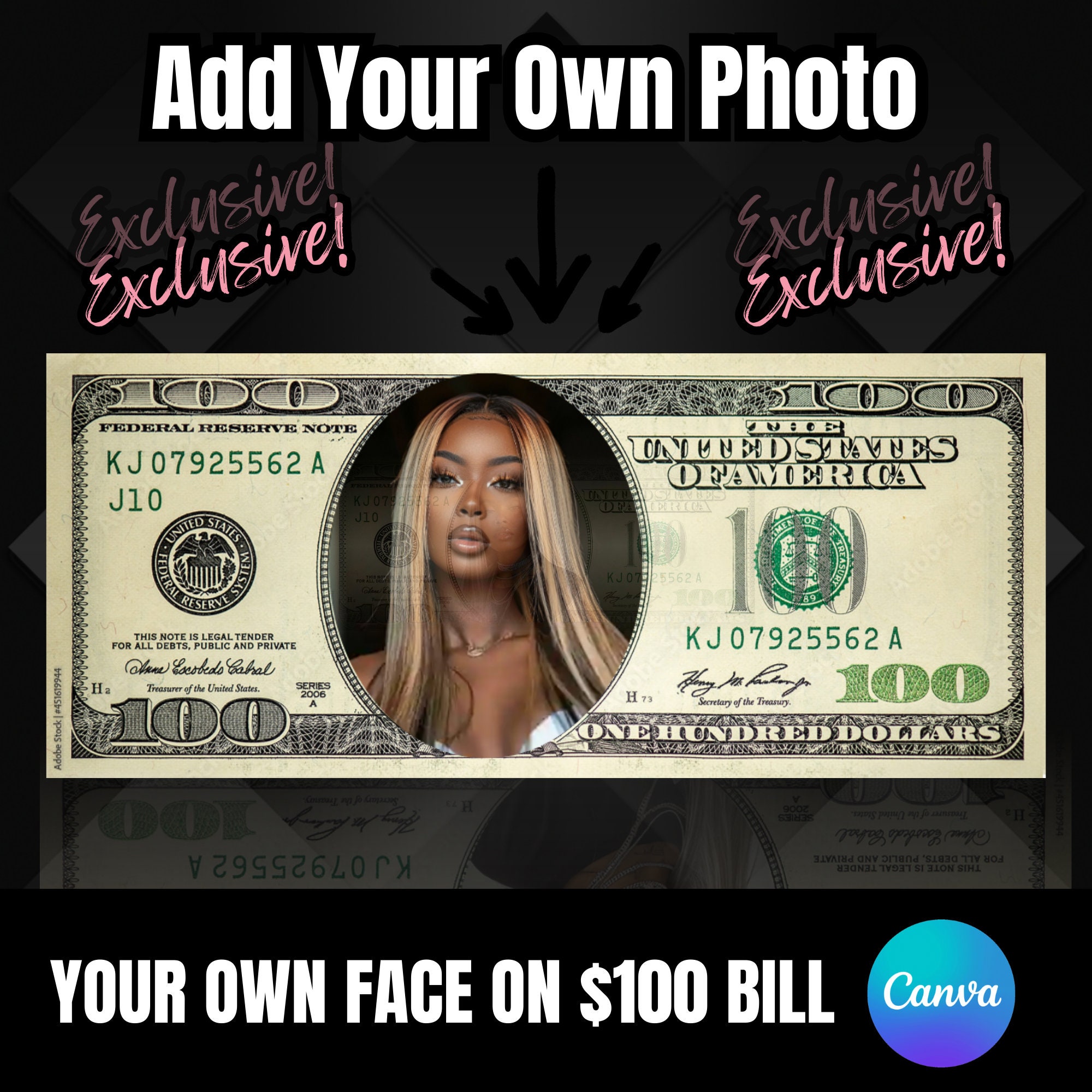 Dollar Bill Template, Your Face on Money, Personalized Dollar, Editable ...