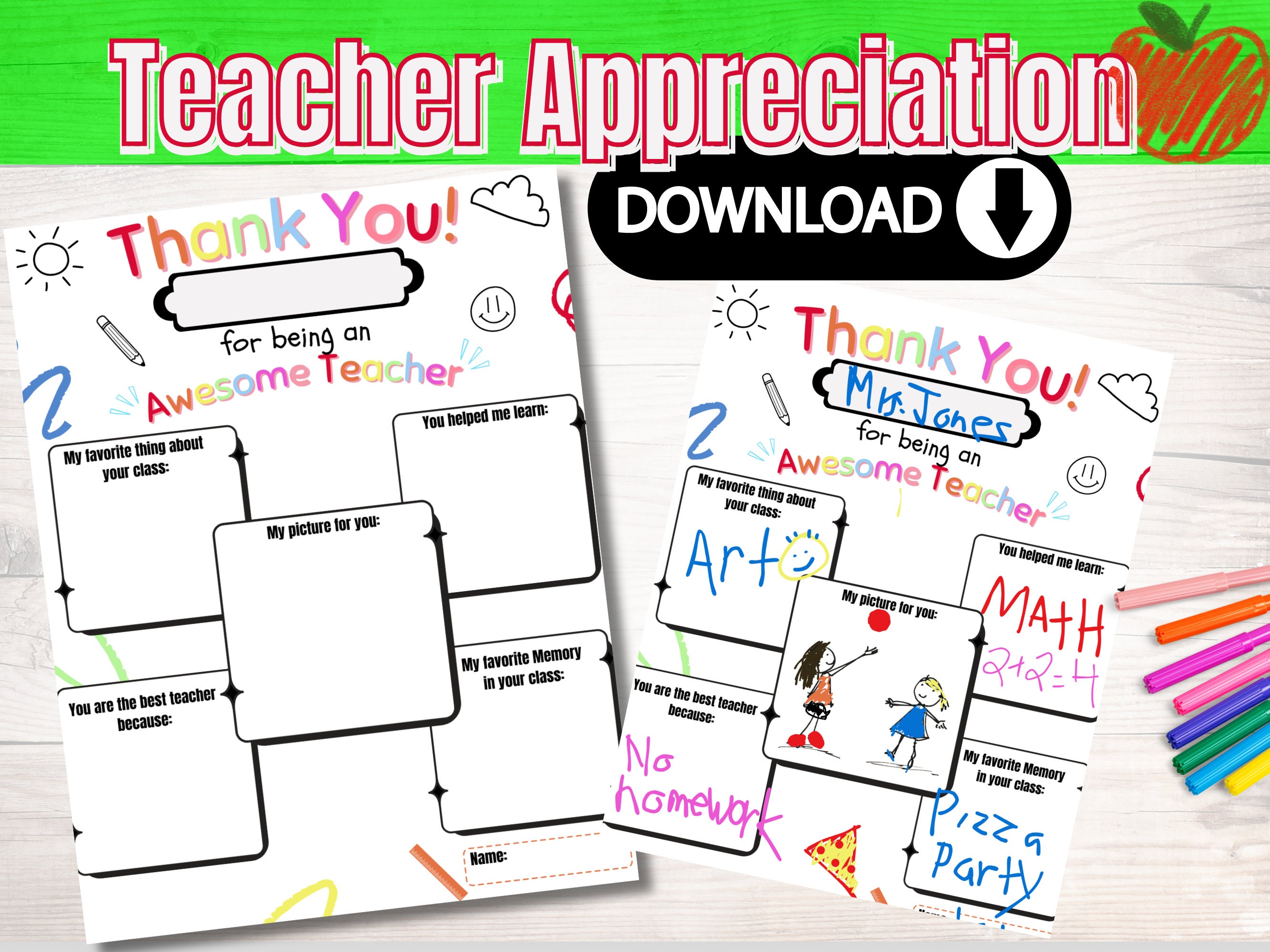 Teacher Appreciation Sheet, Teacher Appreciation Week Digital Download ...