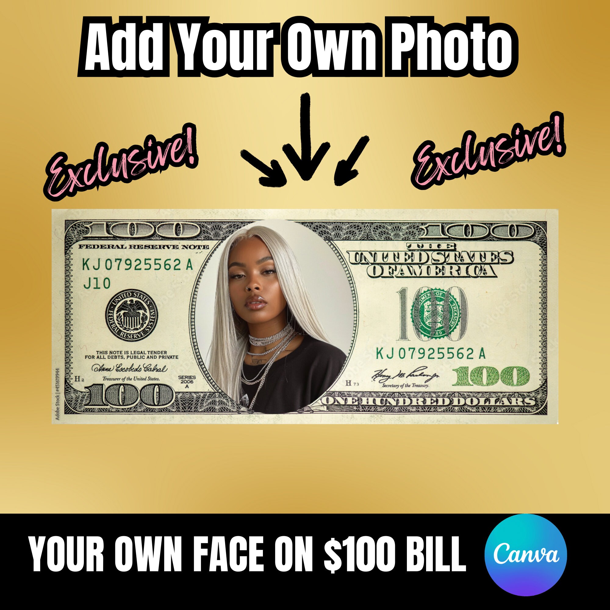 Dollar Bill Template, Your Face on Money, Personalized Dollar, Editable ...