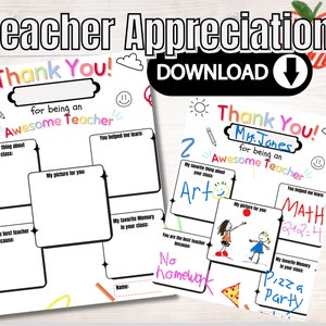 Teacher Appreciation Week Printable Worksheets, Thank You Gift for ...