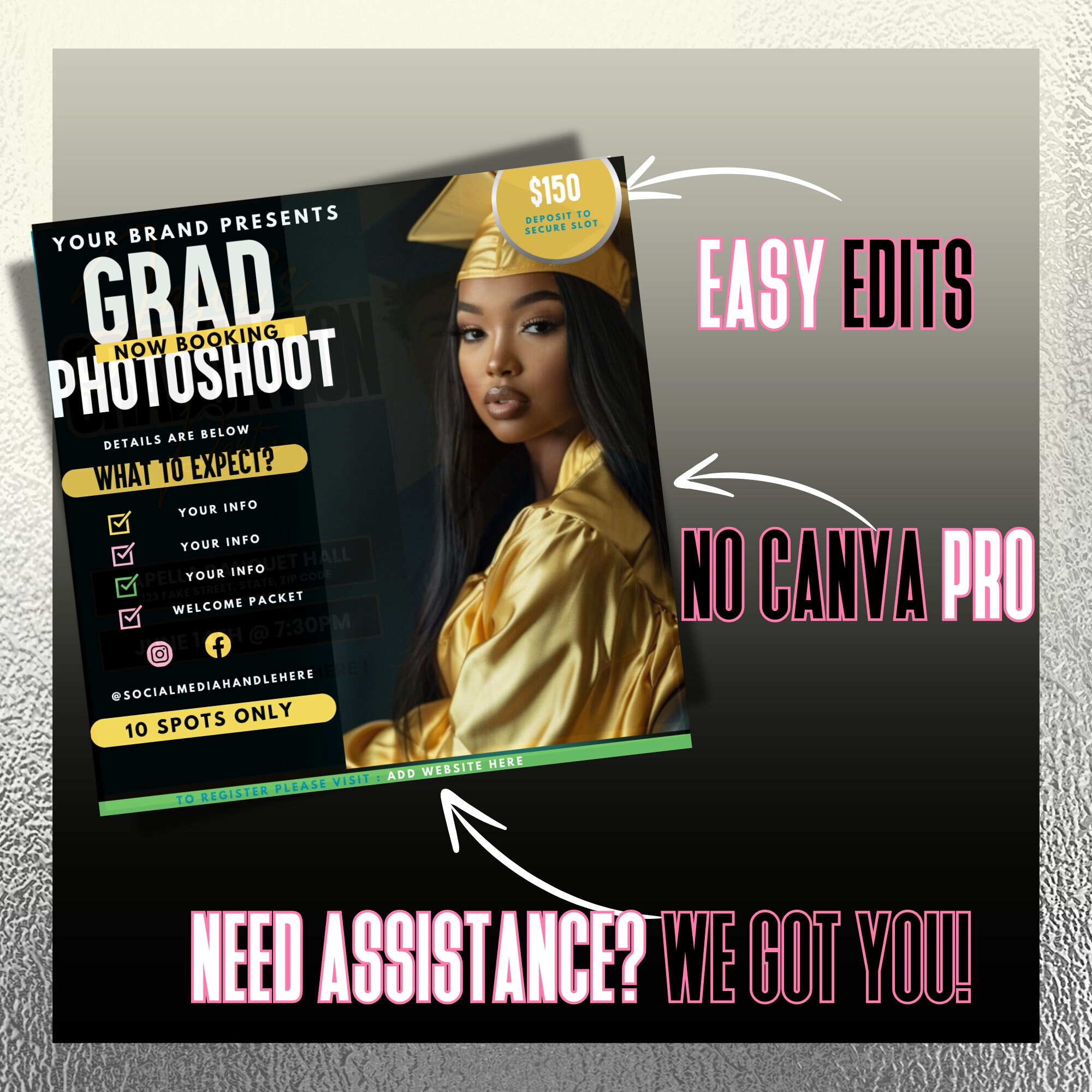 Graduation Photoshoot Flyer, Photographer Prom Flyer, Graduation Photos ...