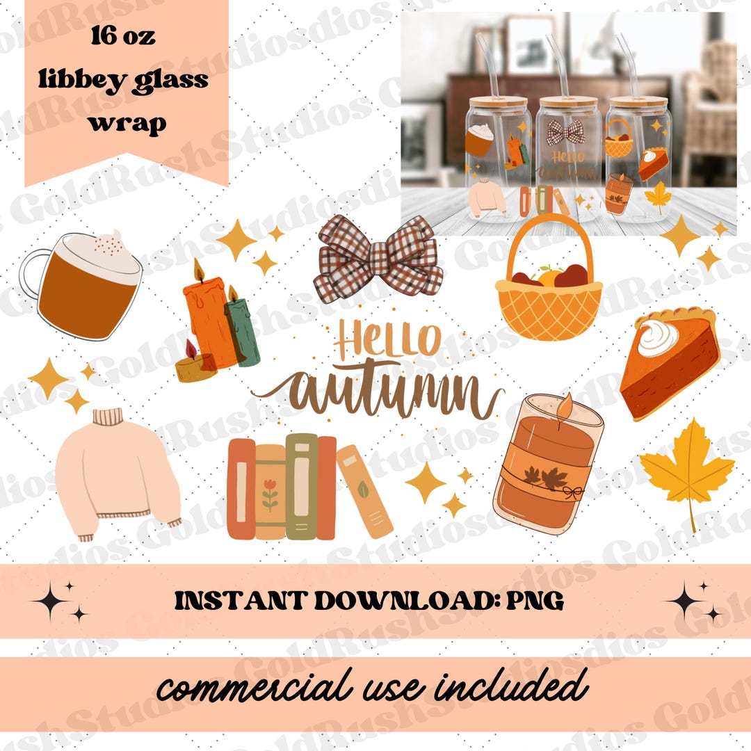 Libbey Glass PNG, Fall Cup Wrap, hello Autumn, Libby Can Wrap, It's ...