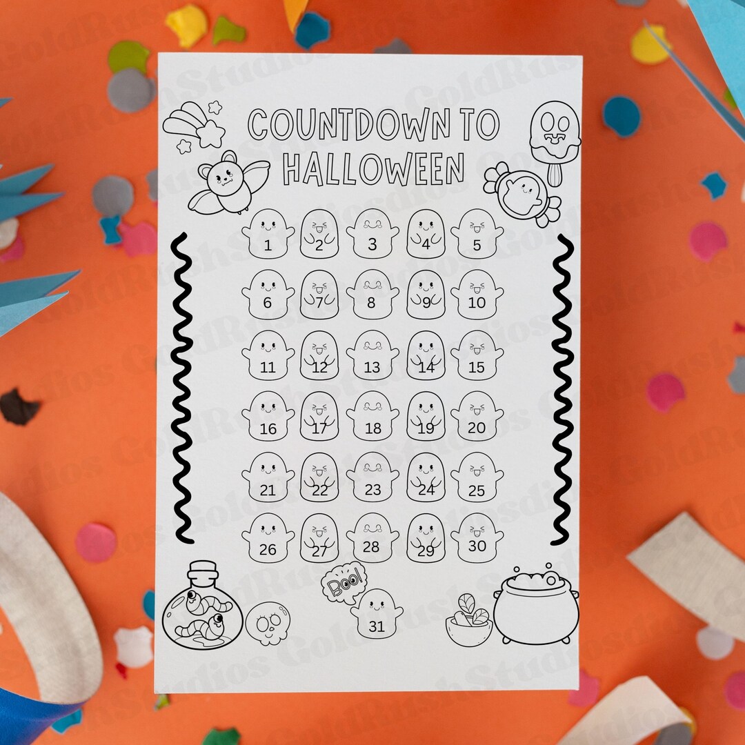Halloween Countdown Coloring Sheet, Printable Ghost Calendar for Kids ...
