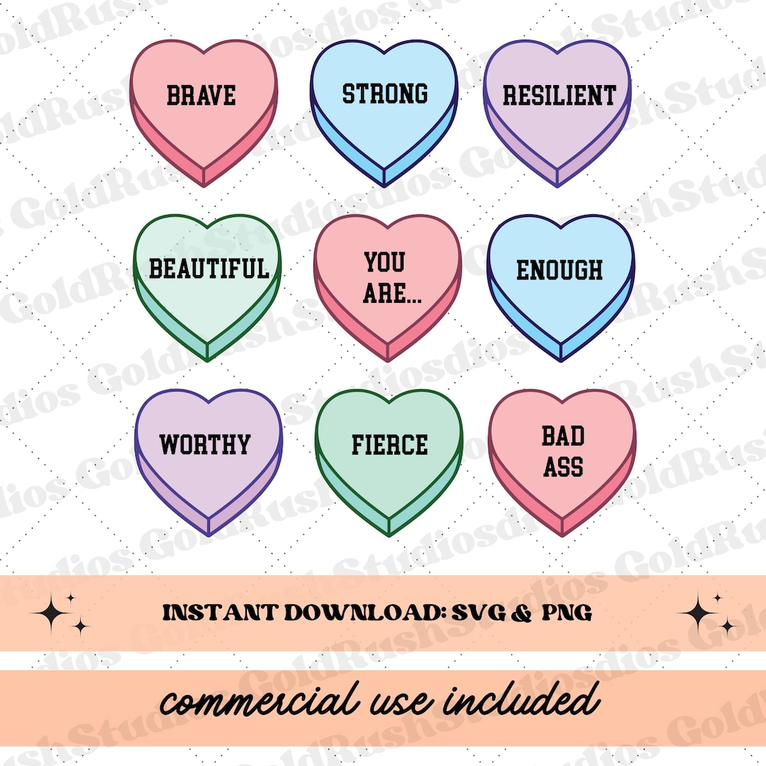 Candy Hearts Svg, Valentine Svg, Self Love Conversation Hearts for ...