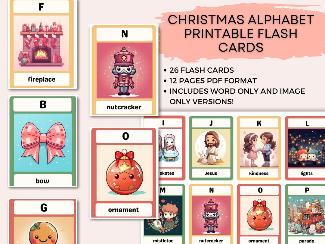 CHRISTMAS Alphabet Printable Flashcards for Kids 26 Printable - Etsy