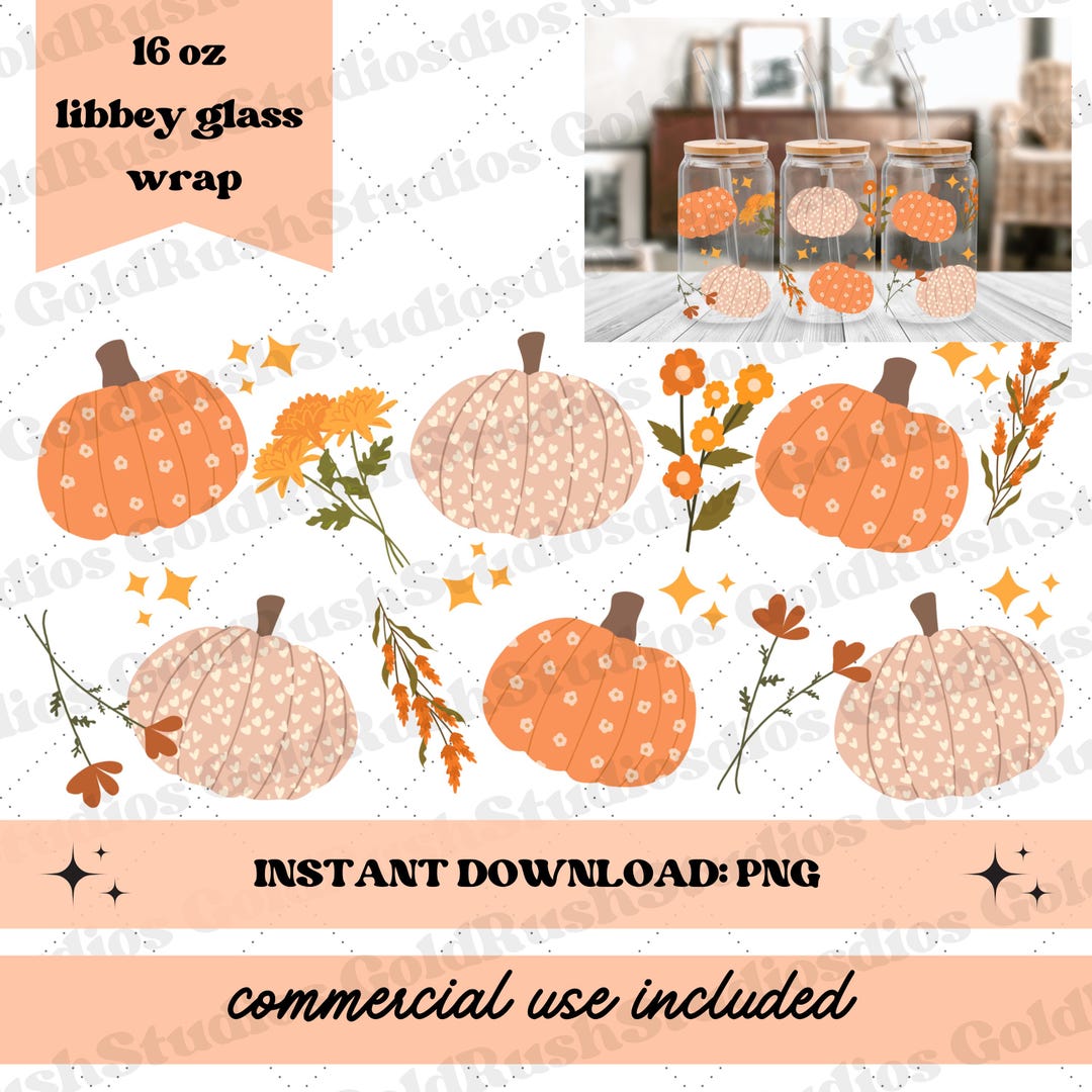 Libbey Glass PNG, Fall Cup Wrap Pumpkins and Flowers, Libby Can Wrap ...