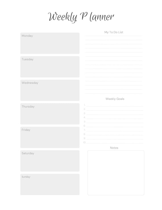 Minimal Weekly Planner Printable Weekly Planner Digital - Etsy