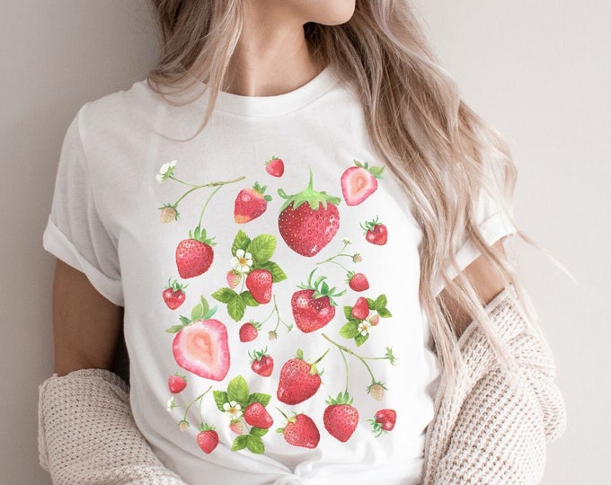 Strawberry Shirt Y2K Cottagecore Fruit Shirt Kawaii Strawberry Shirt ...