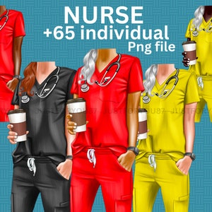 Red Scrub NURSES Clip Art, Nurse Png Bundle, Doctor Nurse Clipart ...