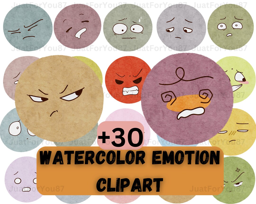 Watercolor Planner Stickers Emotions Png, Kawaii Emojis Clipart ...