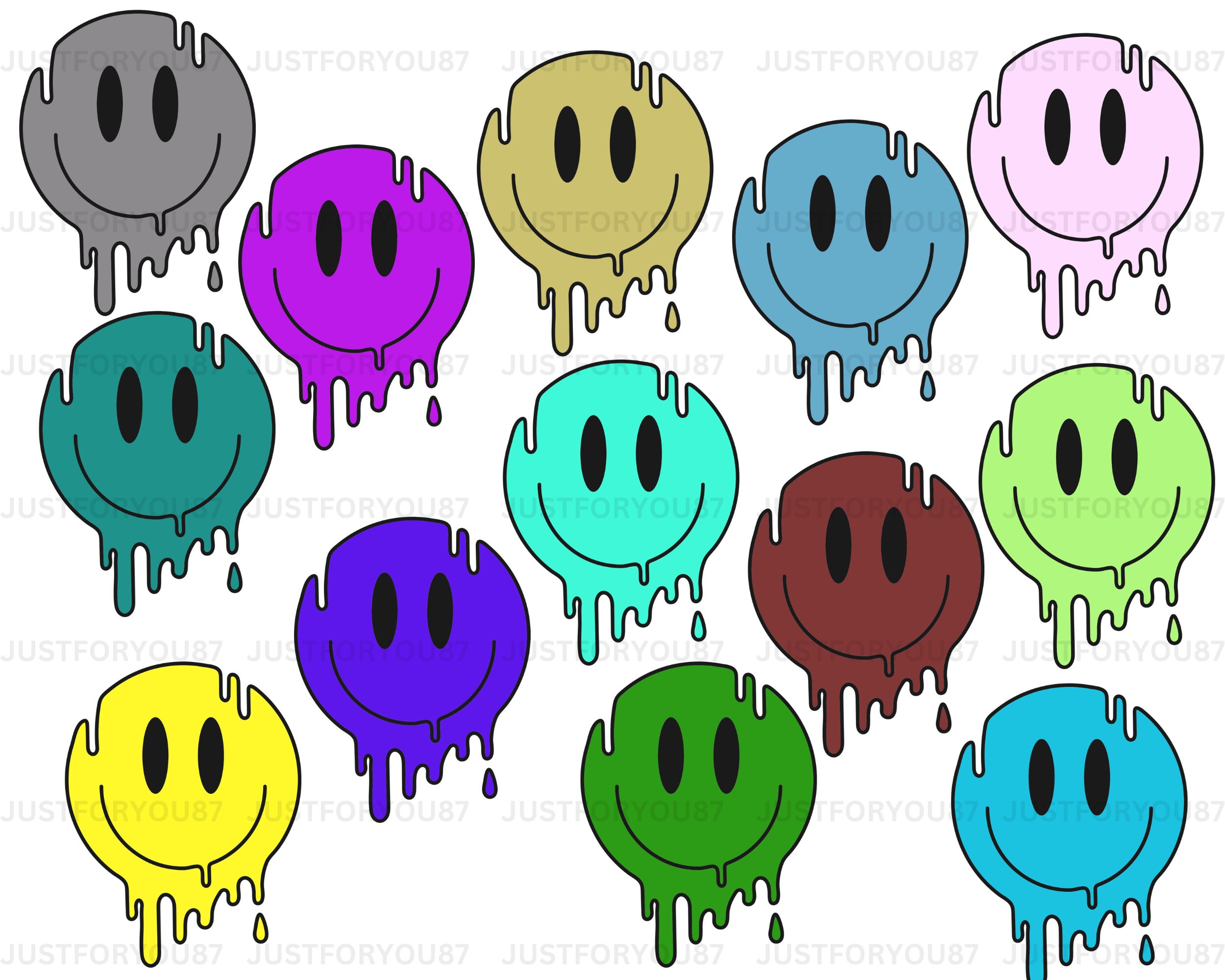Smiley face svg drippy smiley svg melting smiley png - Etsy México