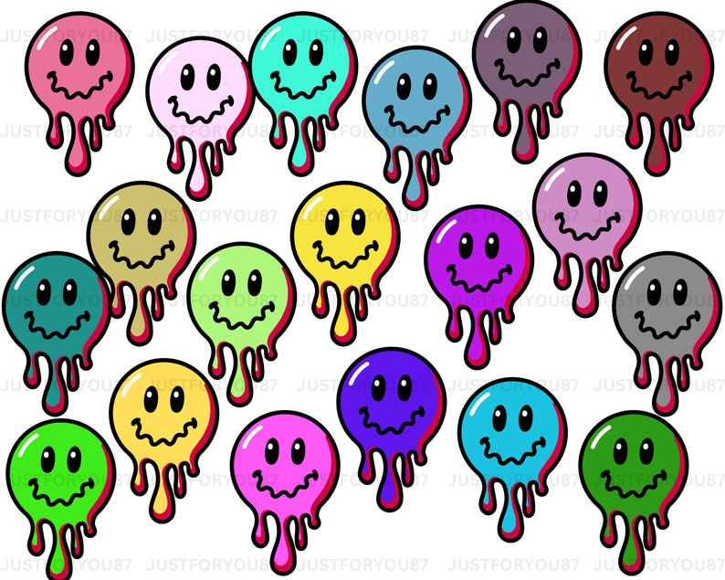 Smiley face svg drippy smiley svg melting smiley png - Etsy México